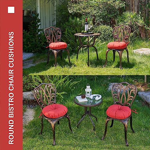 YOOZEKU Outdoor Round Bistro Chair Cushions,15 inch Round Seat Cushions with Ties for Outdoor Patio Chairs,Set of 2,Red