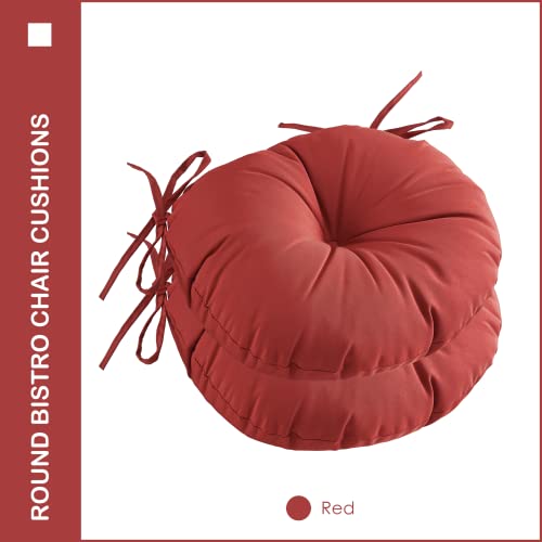 YOOZEKU Outdoor Round Bistro Chair Cushions,15 inch Round Seat Cushions with Ties for Outdoor Patio Chairs,Set of 2,Red