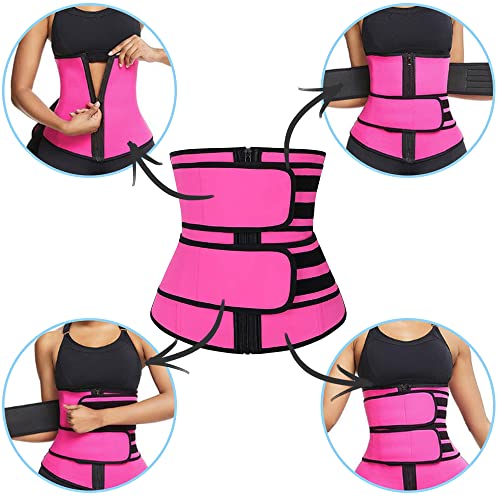 YUANGUNGUN Waist Trainer for Women Men,Adjustable Body Shaper,Waist Trimmer Cincher with Dual Belly Band for Weight Loss Slimming Sauna Sweat Belt Back Support for Fitness Workout Gym (Size S) Rose