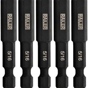 Hex 5/16" Impact Driver Bit - Railer Allen Wrench Drill Hex Bits. 1/4 Quick Release S2 Steel 2 inch 5/16" Hex Bits. (5 Pack)