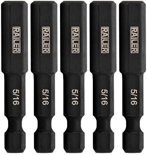 Hex 5/16" Impact Driver Bit - Railer Allen Wrench Drill Hex Bits. 1/4 Quick Release S2 Steel 2 inch 5/16" Hex Bits. (5 Pack)