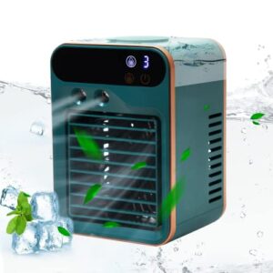 hywecy portable air conditioner-4000mah rechargeable office air conditioner in three speeds&spray speed,portable evaporative cooling fan with spray for home bedroom office(green)