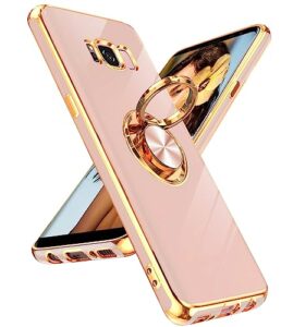 leyi for samsung galaxy s8 case [ not applicable s8 plus] with 360° rotatable ring holder magnetic kickstand, plating rose gold edge protective case, pink