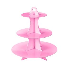 YLDW 2Pcs 3-Tier Cupcake Stand, Cake Stand Holder, Tiered DIY Cupcake Stand Tower for Dessert Table Displays, Birthday Theme Party Favors Decoration, Floral Tea Party, 12" W x 12.8" H, Pink