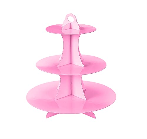 YLDW 2Pcs 3-Tier Cupcake Stand, Cake Stand Holder, Tiered DIY Cupcake Stand Tower for Dessert Table Displays, Birthday Theme Party Favors Decoration, Floral Tea Party, 12" W x 12.8" H, Pink