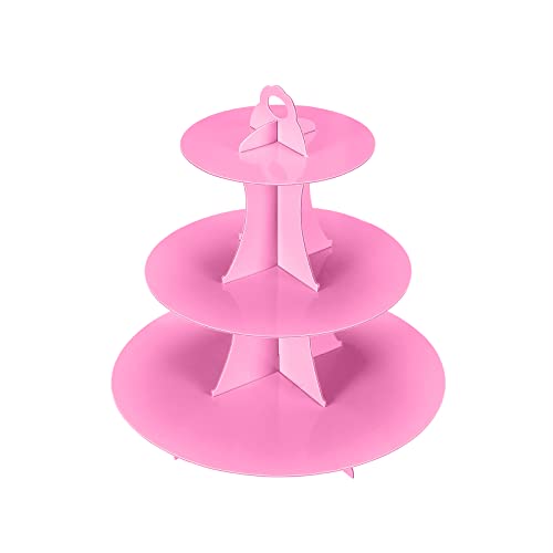 YLDW 2Pcs 3-Tier Cupcake Stand, Cake Stand Holder, Tiered DIY Cupcake Stand Tower for Dessert Table Displays, Birthday Theme Party Favors Decoration, Floral Tea Party, 12" W x 12.8" H, Pink