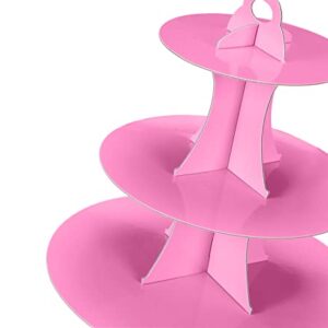 YLDW 2Pcs 3-Tier Cupcake Stand, Cake Stand Holder, Tiered DIY Cupcake Stand Tower for Dessert Table Displays, Birthday Theme Party Favors Decoration, Floral Tea Party, 12" W x 12.8" H, Pink