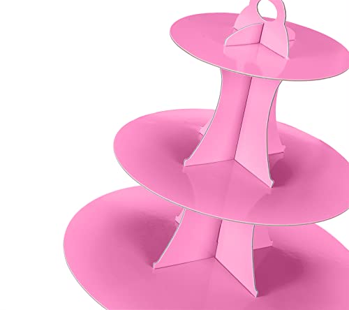 YLDW 2Pcs 3-Tier Cupcake Stand, Cake Stand Holder, Tiered DIY Cupcake Stand Tower for Dessert Table Displays, Birthday Theme Party Favors Decoration, Floral Tea Party, 12" W x 12.8" H, Pink