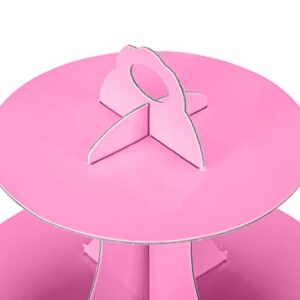 YLDW 2Pcs 3-Tier Cupcake Stand, Cake Stand Holder, Tiered DIY Cupcake Stand Tower for Dessert Table Displays, Birthday Theme Party Favors Decoration, Floral Tea Party, 12" W x 12.8" H, Pink