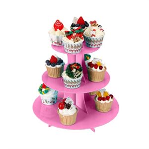 YLDW 2Pcs 3-Tier Cupcake Stand, Cake Stand Holder, Tiered DIY Cupcake Stand Tower for Dessert Table Displays, Birthday Theme Party Favors Decoration, Floral Tea Party, 12" W x 12.8" H, Pink