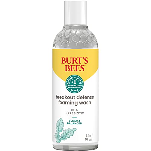 Burt’s Bees Foaming Face Wash, BHA Breakout Defense Cleanser for All Skin Types, Washes Away Impurities & Excess Facial Oil, With a Prebiotic, 8 Oz.