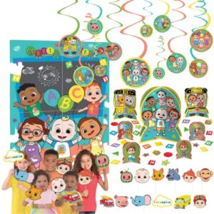 Coco Melon Theme Party Decorations - Decor Kit Of 4 Piece Scene Setter 12 Banner Swirls 7 Table Centerpieces 12 Photo Booth Props And 24 Confetti Pieces For A Cocomelon Kids Decoration