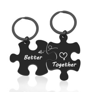 fuqimanman2020 2 pcs puzzle stainless steel keychain ghost text personalized matching keychain couples best friend gift-better together black