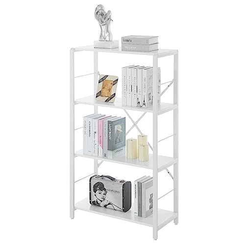 EXCEFUR Rustic Bookshelf and Bookcase, Industrial Metal and Wood Book Shelves, 4-Tier Shelving Unit for Living Room Bedroom, White Oak