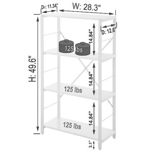 EXCEFUR Rustic Bookshelf and Bookcase, Industrial Metal and Wood Book Shelves, 4-Tier Shelving Unit for Living Room Bedroom, White Oak