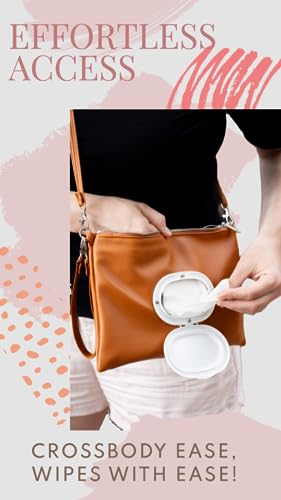 blessed + beloved Travel Wipes Case Crossbody Diaper Bags for Women with Wristlet - Vegan Leather Baby Wipes Dispenser - Diaper Clutch Bag with Separate Baby Wipe Holder Pouch - Boho Design Baby Wipe