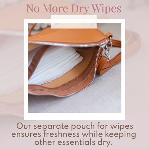 blessed + beloved Travel Wipes Case Crossbody Diaper Bags for Women with Wristlet - Vegan Leather Baby Wipes Dispenser - Diaper Clutch Bag with Separate Baby Wipe Holder Pouch - Boho Design Baby Wipe