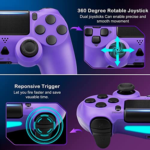 YU33 2 Pack Remote for PS4 Controller, Wireless Gamepad Work for Playstation 4 Controllers, Game Control for PS4 Controller Pro with Joystick, Pa4 Controller for PS4/Silm/PC Purple & Pink