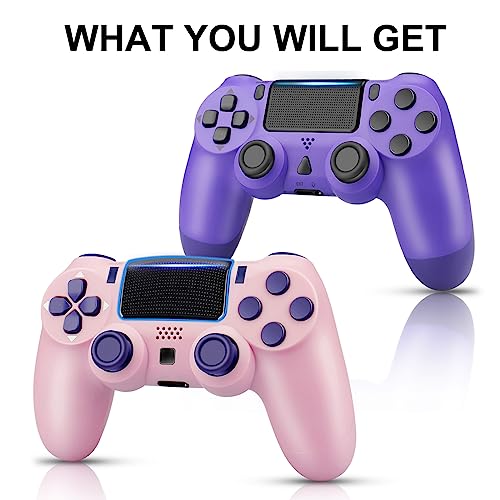 YU33 2 Pack Remote for PS4 Controller, Wireless Gamepad Work for Playstation 4 Controllers, Game Control for PS4 Controller Pro with Joystick, Pa4 Controller for PS4/Silm/PC Purple & Pink