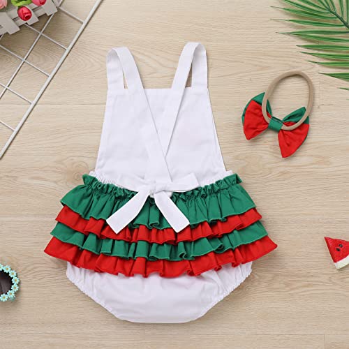 IMEKIS Melon First Birthday Outfit Girl One Cake Smash Boho Baby 1st Birthday Dress Watermelon Themed Party Supplies One Year Old Romper Sunsuit Toddler Summer Photoshoot Green Melon 12-18 Months