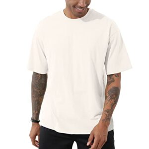 men's fashion loose fit crewneck solid t-shirt athletic lightweight short sleeve gym workout tops beige