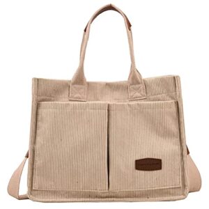 goqufoy corduroy tote bag for women with zipper pockets beige cross body purses canvas crossbody work satchel handbags cute puffer shoulder bag school hobo travel hand bags messenger teen girls trendy