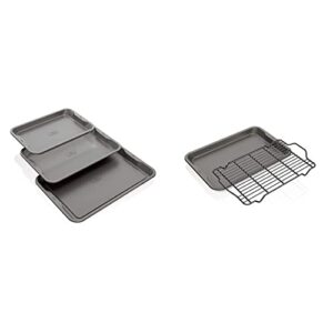 ninja b33003 foodi premium 3-piece baking sheet set, with 9 x 13 inch sheet, 10 x 15 inch sheet & 11 x 17 inch sheet, grey & b32102 foodi premium 2-piece bakeware sheet set, grey