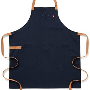 Hedley & Bennett Midnight Blue Essential Apron - Professional Chef Apron with Pockets and Adjustable Bib Strap for Cooking & Grilling - Kitchen Aprons for Men & Women - 8oz 100% Cotton Twill Fabric