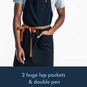 Hedley & Bennett Midnight Blue Essential Apron - Professional Chef Apron with Pockets and Adjustable Bib Strap for Cooking & Grilling - Kitchen Aprons for Men & Women - 8oz 100% Cotton Twill Fabric