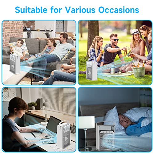 Portable Air Conditioner,4-In-1 Personal Air Cooler Mini Evaporative Fan, Portable AC Mobile Air Conditioner with 360°Rotation, 7 LED Light,3 Wind Speeds, 3 Spray Modes for Office Desk Bedroom Kitchen