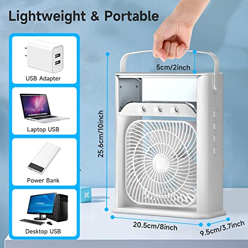 Portable Air Conditioner,4-In-1 Personal Air Cooler Mini Evaporative Fan, Portable AC Mobile Air Conditioner with 360°Rotation, 7 LED Light,3 Wind Speeds, 3 Spray Modes for Office Desk Bedroom Kitchen