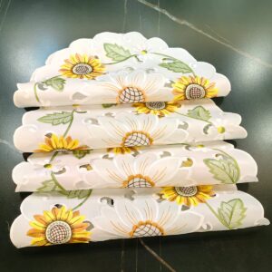 LeLehome Embroidery Sunflowers Cutwork Round Placemats, 4PCS 15" Home Kitchen Dining Autumn Summer Doily Tabletop Decoration