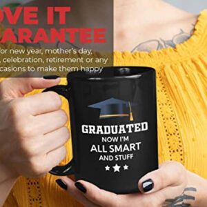 Flairy Land Graduation Coffee Mug 15oz Black - All Smart and Stuff - Graduation Gifts for Her Senior Graduation College Student College Graduate Classmate MBA Grad