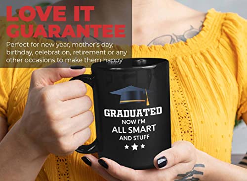 Flairy Land Graduation Coffee Mug 15oz Black - All Smart and Stuff - Graduation Gifts for Her Senior Graduation College Student College Graduate Classmate MBA Grad