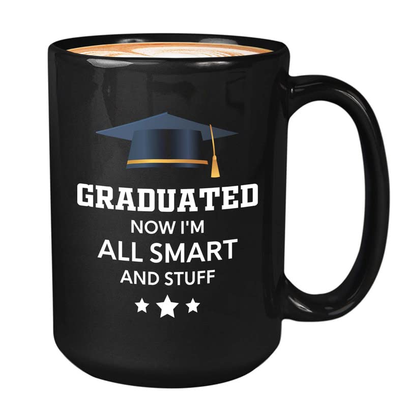 Flairy Land Graduation Coffee Mug 15oz Black - All Smart and Stuff - Graduation Gifts for Her Senior Graduation College Student College Graduate Classmate MBA Grad