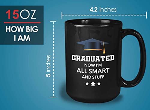 Flairy Land Graduation Coffee Mug 15oz Black - All Smart and Stuff - Graduation Gifts for Her Senior Graduation College Student College Graduate Classmate MBA Grad