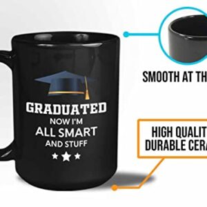 Flairy Land Graduation Coffee Mug 15oz Black - All Smart and Stuff - Graduation Gifts for Her Senior Graduation College Student College Graduate Classmate MBA Grad