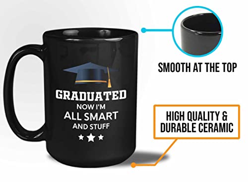 Flairy Land Graduation Coffee Mug 15oz Black - All Smart and Stuff - Graduation Gifts for Her Senior Graduation College Student College Graduate Classmate MBA Grad