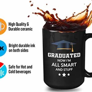 Flairy Land Graduation Coffee Mug 15oz Black - All Smart and Stuff - Graduation Gifts for Her Senior Graduation College Student College Graduate Classmate MBA Grad