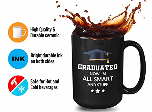 Flairy Land Graduation Coffee Mug 15oz Black - All Smart and Stuff - Graduation Gifts for Her Senior Graduation College Student College Graduate Classmate MBA Grad