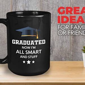 Flairy Land Graduation Coffee Mug 15oz Black - All Smart and Stuff - Graduation Gifts for Her Senior Graduation College Student College Graduate Classmate MBA Grad