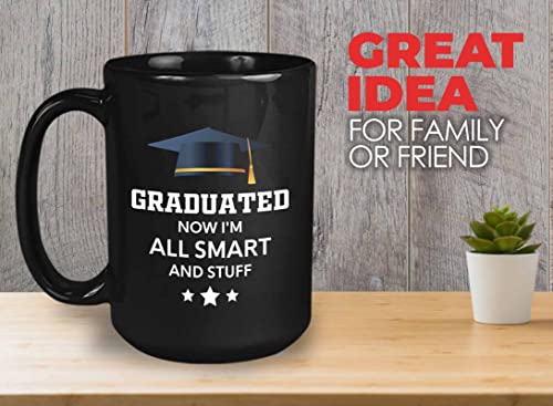 Flairy Land Graduation Coffee Mug 15oz Black - All Smart and Stuff - Graduation Gifts for Her Senior Graduation College Student College Graduate Classmate MBA Grad