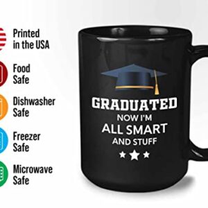 Flairy Land Graduation Coffee Mug 15oz Black - All Smart and Stuff - Graduation Gifts for Her Senior Graduation College Student College Graduate Classmate MBA Grad