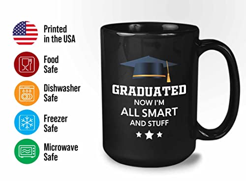 Flairy Land Graduation Coffee Mug 15oz Black - All Smart and Stuff - Graduation Gifts for Her Senior Graduation College Student College Graduate Classmate MBA Grad