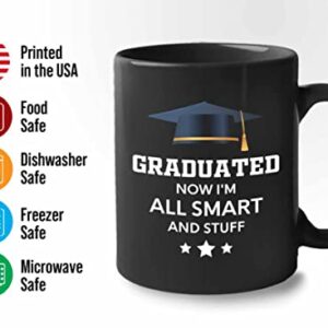 Flairy Land Graduation Coffee Mug 11oz Black - All Smart and Stuff - Graduation Gifts for Her Senior Graduation College Student College Graduate Classmate MBA Grad