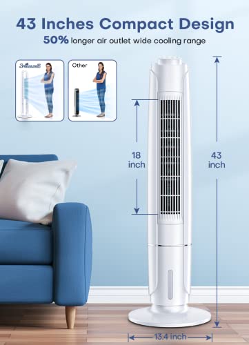 43-INCH Air Conditioner Portable for Room, BREEZEWELL Evaporative Air Cooler, 60° Oscillating Cooling Fan w/Remote, 12H Timer, 3 Speeds, 4 Ice Packs, Windowless Swamp Cooler for Bedroom Home Office