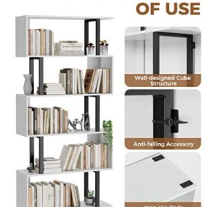 Gadroad 5 Tier Geometric Bookcase, Black and White Book Shelves, Modern Corner Bookcase Storage Shelf Wood for Living Room Home Office (White, 5 Tier)