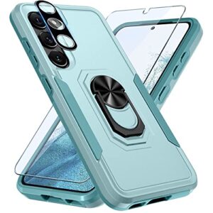 janmitta samsung galaxy s23+ plus case with screen protector+camera lens protector,heavy duty shockproof full body phone cover built in rotatable magnetic ring holder kickstand,2023 mint green