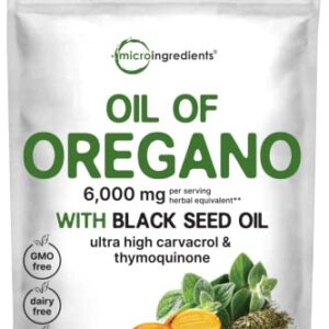 Micro Ingredients Oil of Oregano Softgels 6000mg Per Serving, 300 Count | with Black Seed Oil, 4X Strength Carvacrol & Thymoquinone | Plant Based, Non-GMO | Antioxidant & Immune Support