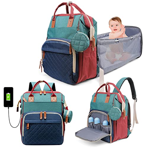 PHEENOWL Diaper Bag Backpack, Waterproof Portable Travel Backpack Tissue Pocket Changing Pad Newborn Baby Essential Baby Bags (Multicolor)